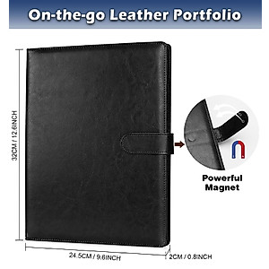 Clipboard Folder Padfolio, Business/Resume Portfolio Folder, Leather Padfolio Clipboard with Refillable Lined Notepad, Interview/Conference Document Portfolio Organizer for Women/Men, Black