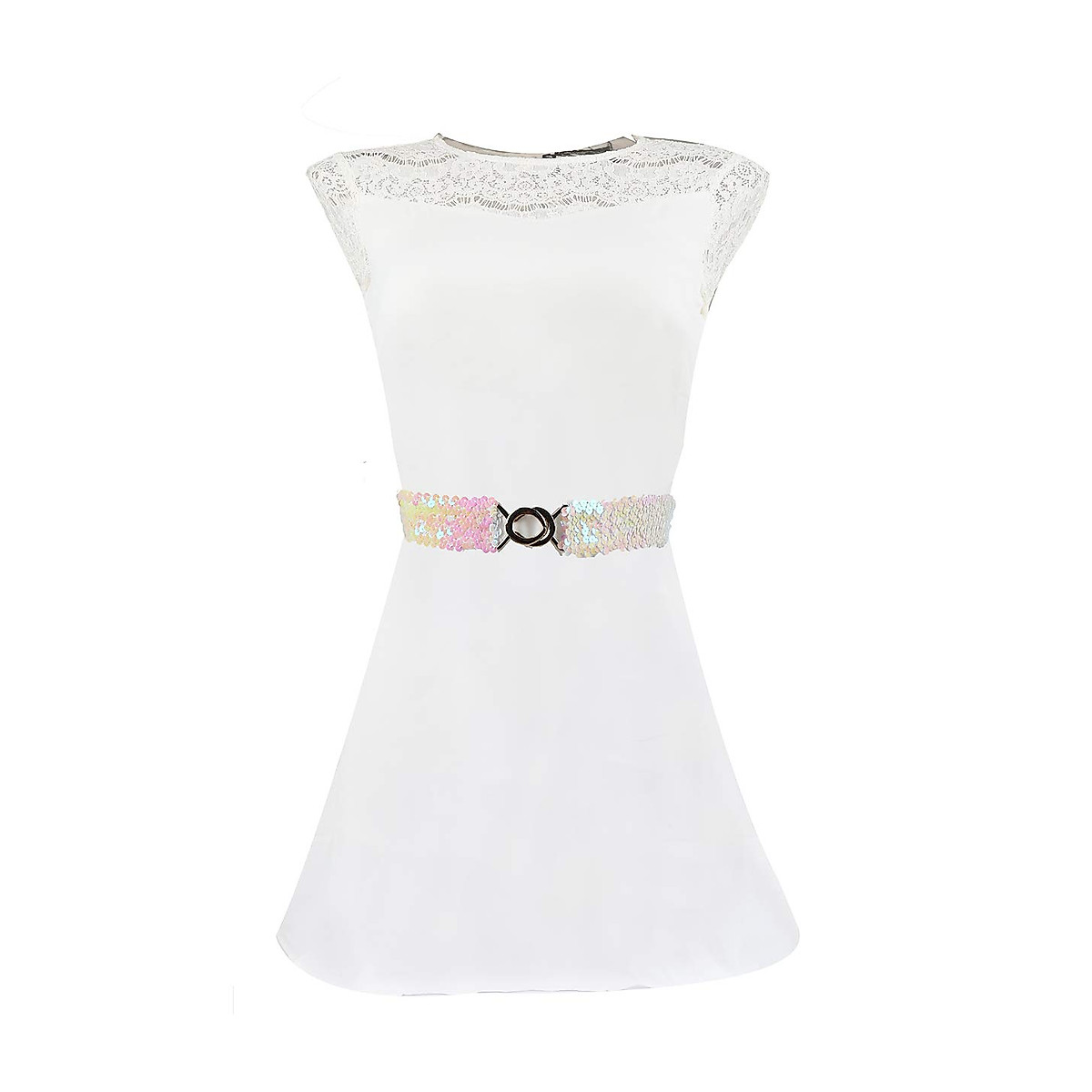 uxcell Lady Sequins Decor Metal Interlooking Buckles Elastic Waist Belt Fit Waist Girth:19.68"/50cm to 29.52"/75cm Black & Multicolor