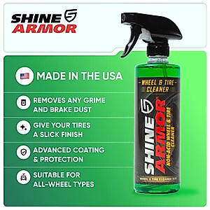 SHINE ARMOR Wheel Cleaner Tire Shine Spray for Car Detailing | Rim Cleaner & Brake Dust Remover Safe for Chrome Alloy Painted Powder Coated Wheels | Magnum Wheel Wash 16 Fl Oz