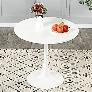 WENYU Round White Dining Table - Modern Dining Table Pedestal Dining Table for Small Space End Table Leisure Coffee Table Office Kitchen Table Dining Room Table, 31.5 Diameter