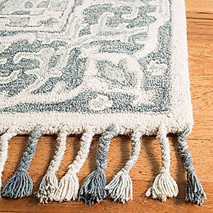 SAFAVIEH Aspen Collection 7' Square Grey / Light Grey APN122A Handmade Boho Braided Tassel Wool Area Rug