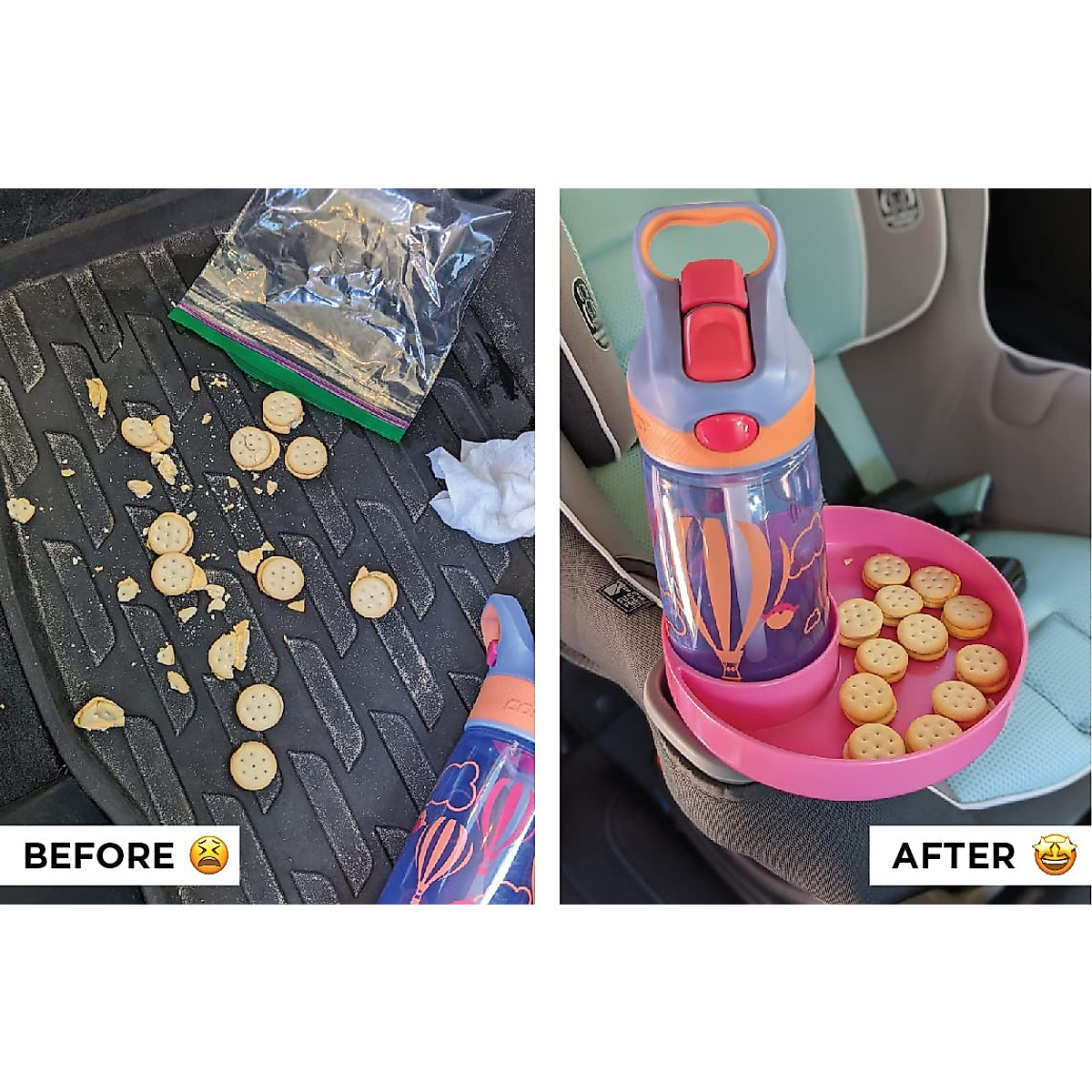 My Travel Tray/Round - USA Made. Easily Convert Your Current Cup Holder to a Tray and Cup Holder for use with Car Seats, Booster,Stroller and Anywhere You Have a Cup Holder! (Dark Black)