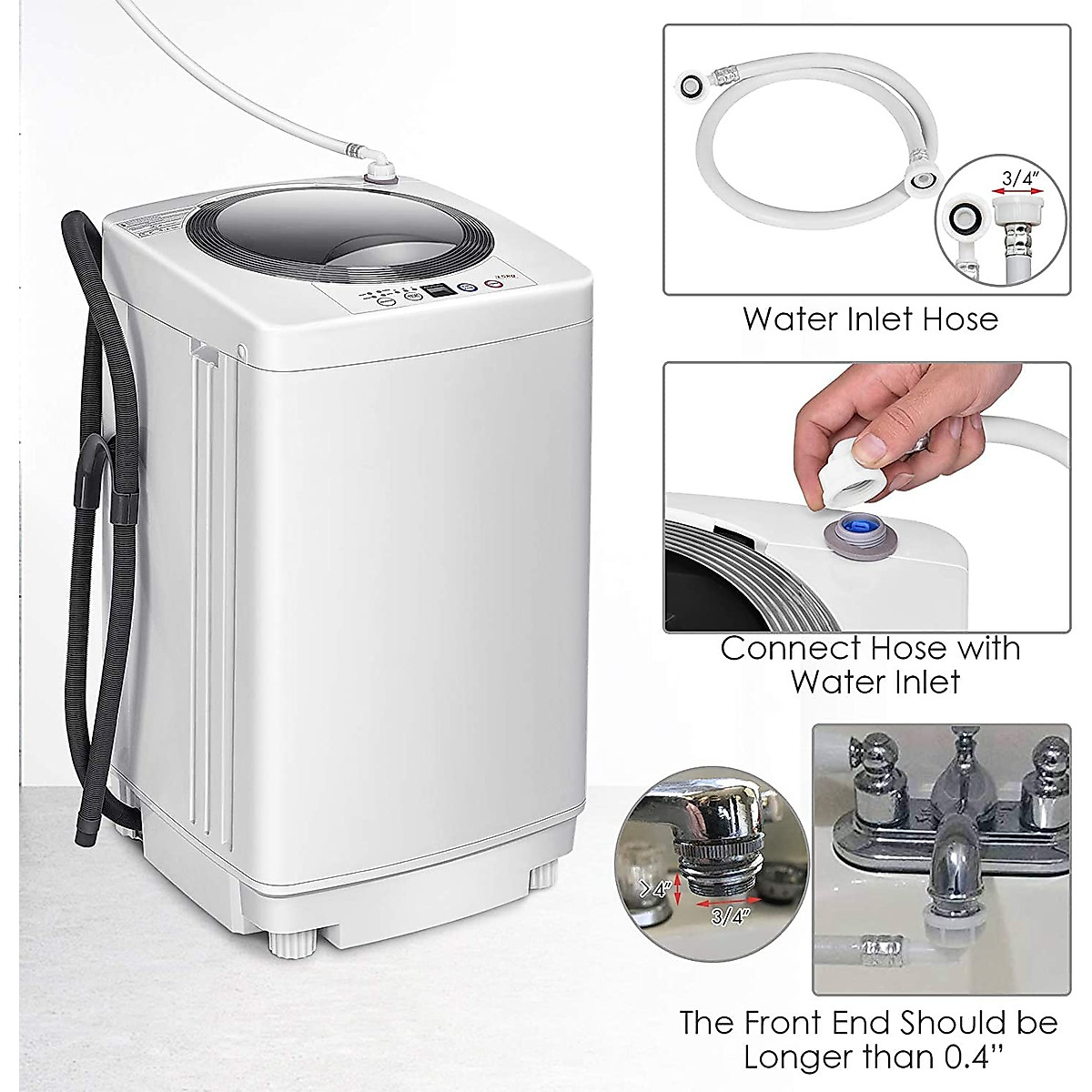 FUTADA Full Automatic Washing Machine, 8 Lbs Capacity Laundry Washer & Spin w/Drain Pump, Long Hose, Portable Compact Washing Machine for Camping, Dorms, Apartments
