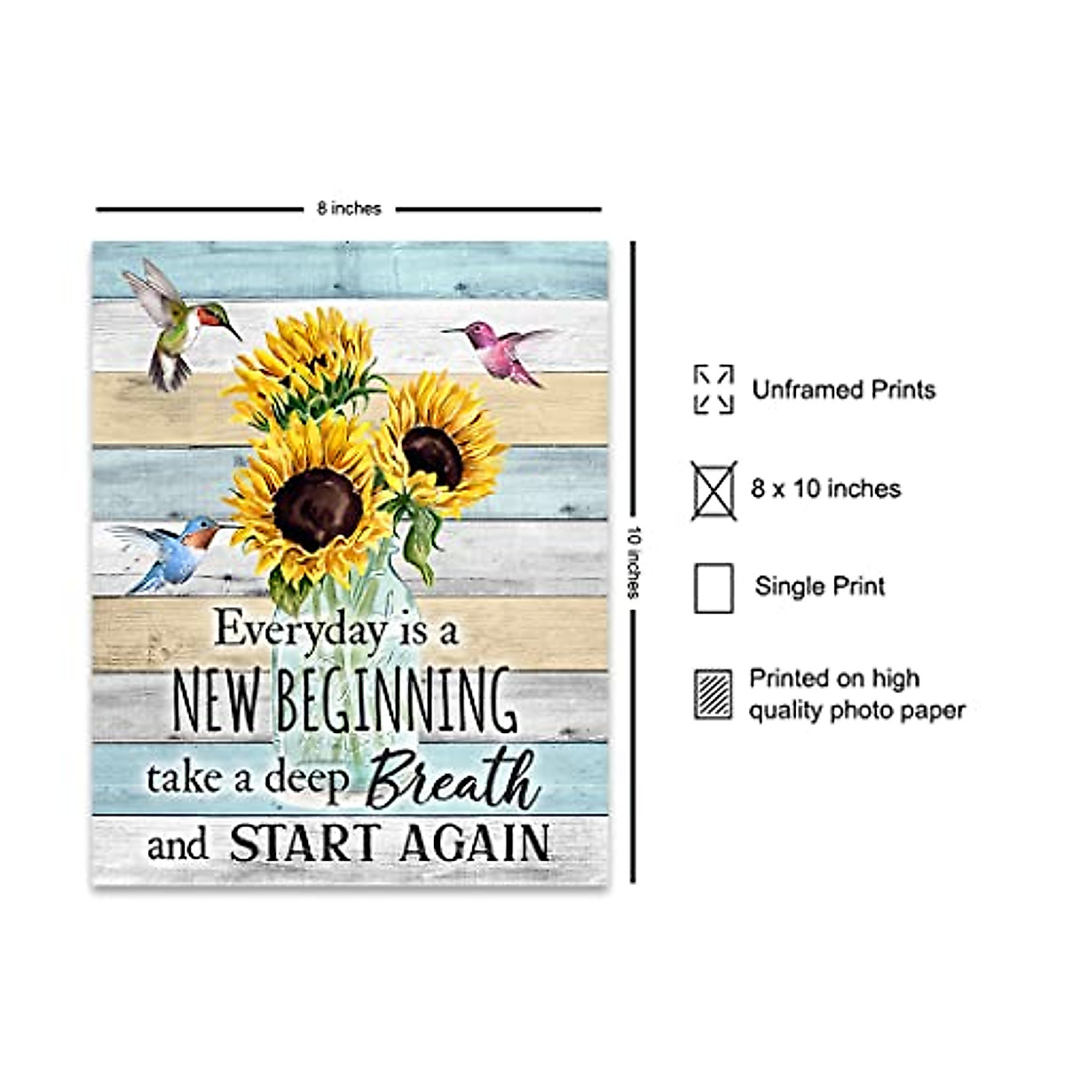 Inspirational Wall Art & Decor - New Beginnings Hummingbirds Sunflowers Rustic Boho Family Wall Art - Inspiration Saying Quotation - Positive Quotes Wall Decor - Encouragement Gifts for Women Woman