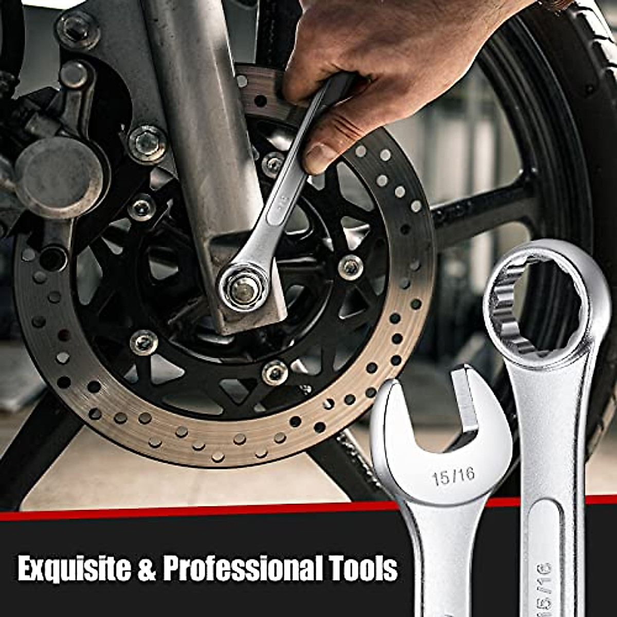 ROCHOOF Combination Wrench Set,33-Piece Chrome Vanadium Steel Wrench Set 12-Point SAE & Metric Wrenches 1/4"-1" and 6-22mm with Rolling Pouch