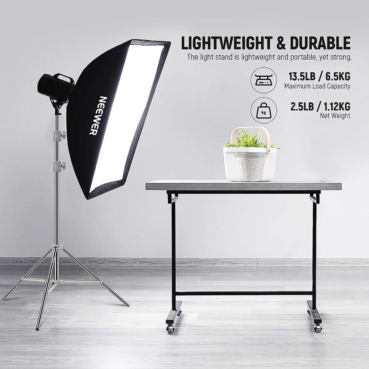 NEEWER Upgraded 75"/190cm Light Stand Stainless Steel Spring Loaded, Foldable Photography Tripod Stand with Stronger Tube Joints for Strobe Softbox LED Ring Light, Max Load 13.5lb/6.5kg, ST-190SS