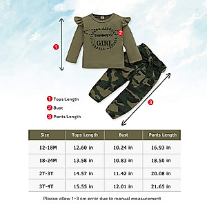 Mikrdoo 2T Girl Clothes Toddler Girl Outfit Cotton Letter Print Shirt Camo Pants 2pcs Toddler Baby Camouflage Outfits Set 2t-3t Girls Clothes
