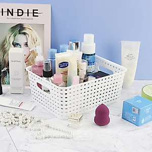 Jekiyo Plastic Storage Baskets, Pantry Organizing Bin, 4 Packs, F White