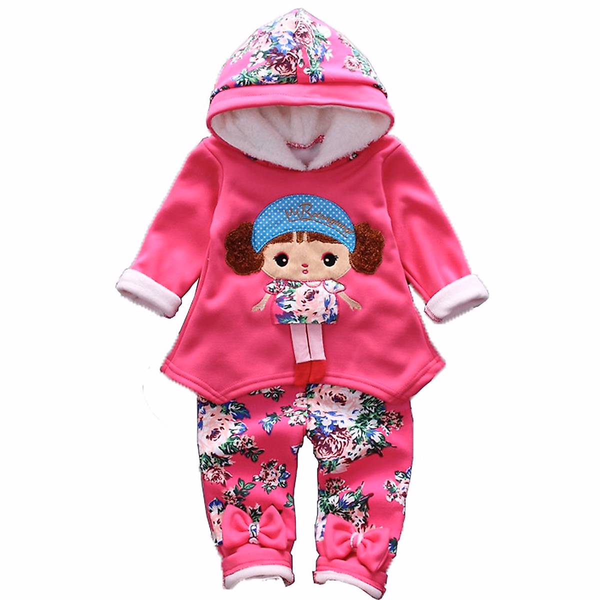 Spring Autumn Winter Little Baby Girls Clothing Set Warm Velvet Hoodie and Pants (18-24Months, Red)