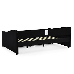 Flieks Linen Upholstered Full Daybed with Two Storage Drawers, Full Size Button Tufted Sofa Bed Daybed with Nailhead Trim and Wood Slat Support (Black)