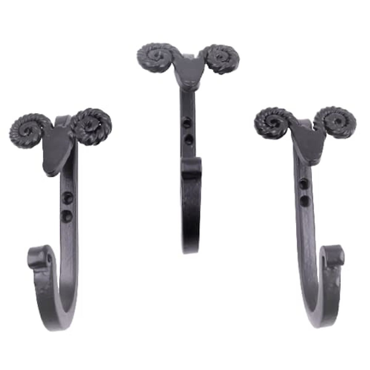 The Metal Magician Sheep Headed Iron Hooks Wall Mount Black Hanger Set of 3 Heavy Duty Towel Holder for Hanging Hats, Coat, Keys, Clothes, Bags Closet Hooks for Bathroom, Kitchen, Entryway