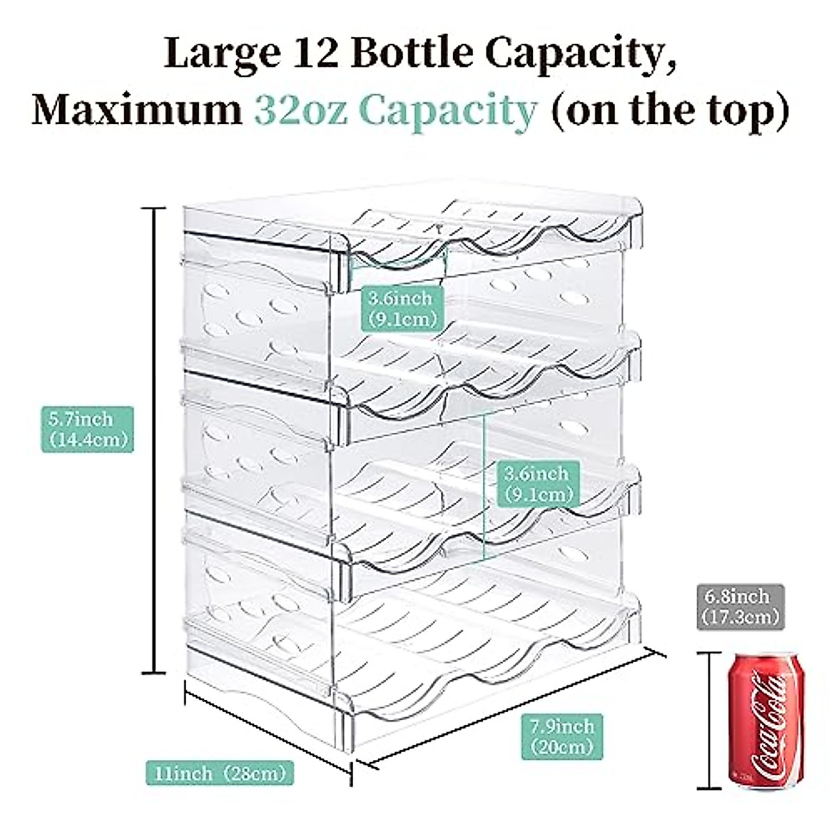 MAGIWARE Water Bottle Organizer, Stackable Bottle Storage Holder Wine Rack, Fashion Cabinet Pantry Kitchen Fridge Organizer for Bottle Mug Tumbler Drink (4 Tier, Clear)