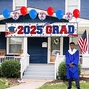 2023 Graduation Decoration Set Large Red and Blue Class of 2023 Congrats Grad Banner with 18 PCS Graduation Balloons for High School College Graduation Party Supplies