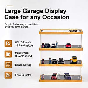 cxiiuui 1/64 Scale Display Case 3-Tiers Diecast Car Garage Display Case 15 Parking Space Model Car Show Case with Acrylic Cover