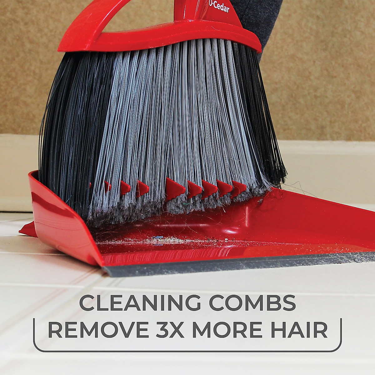 O-Cedar Pet Pro Broom & Step-On Dustpan PowerCorner, Red