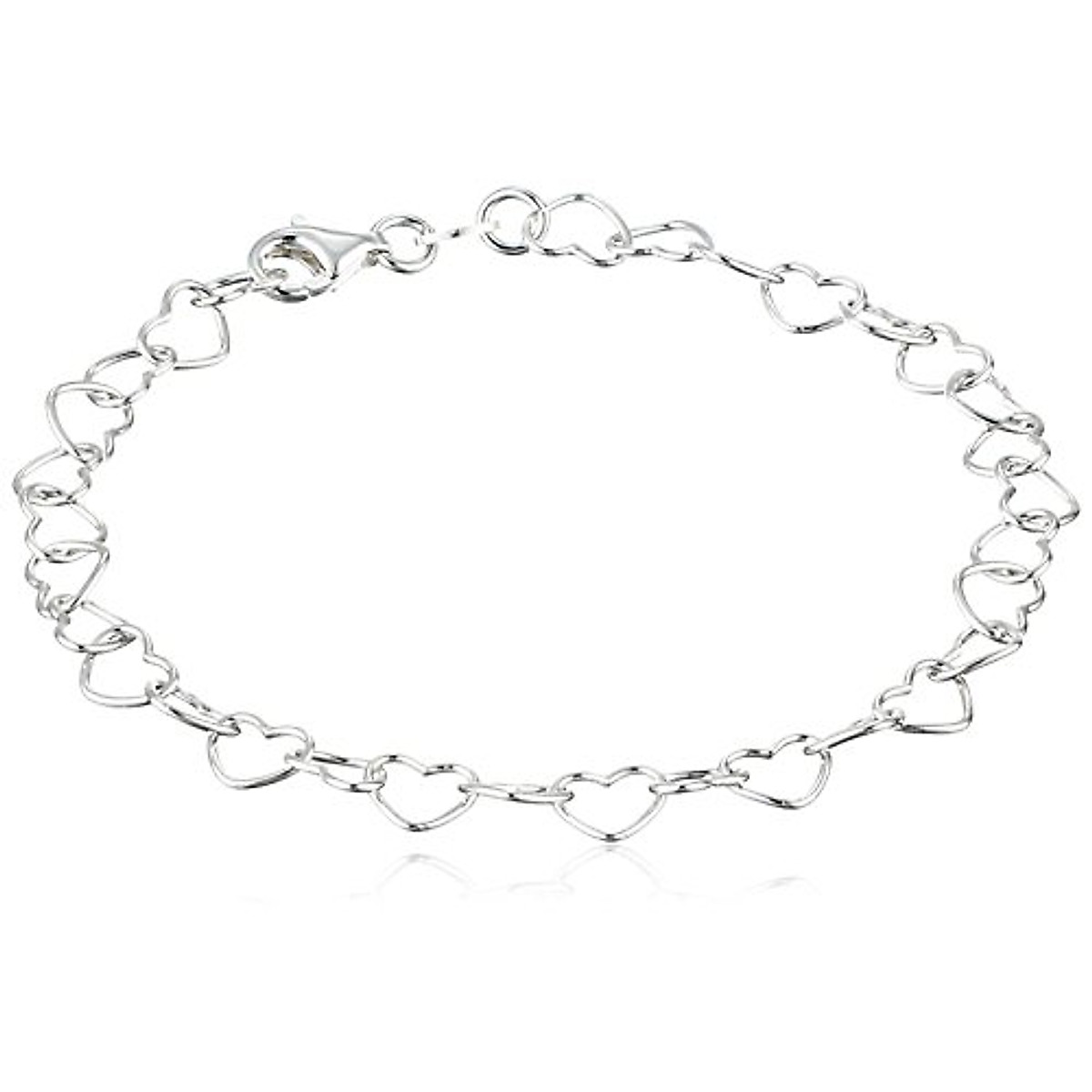 Amazon Collection Sterling Silver 5.3mm Rolo Heart Link Bracelet, 8'