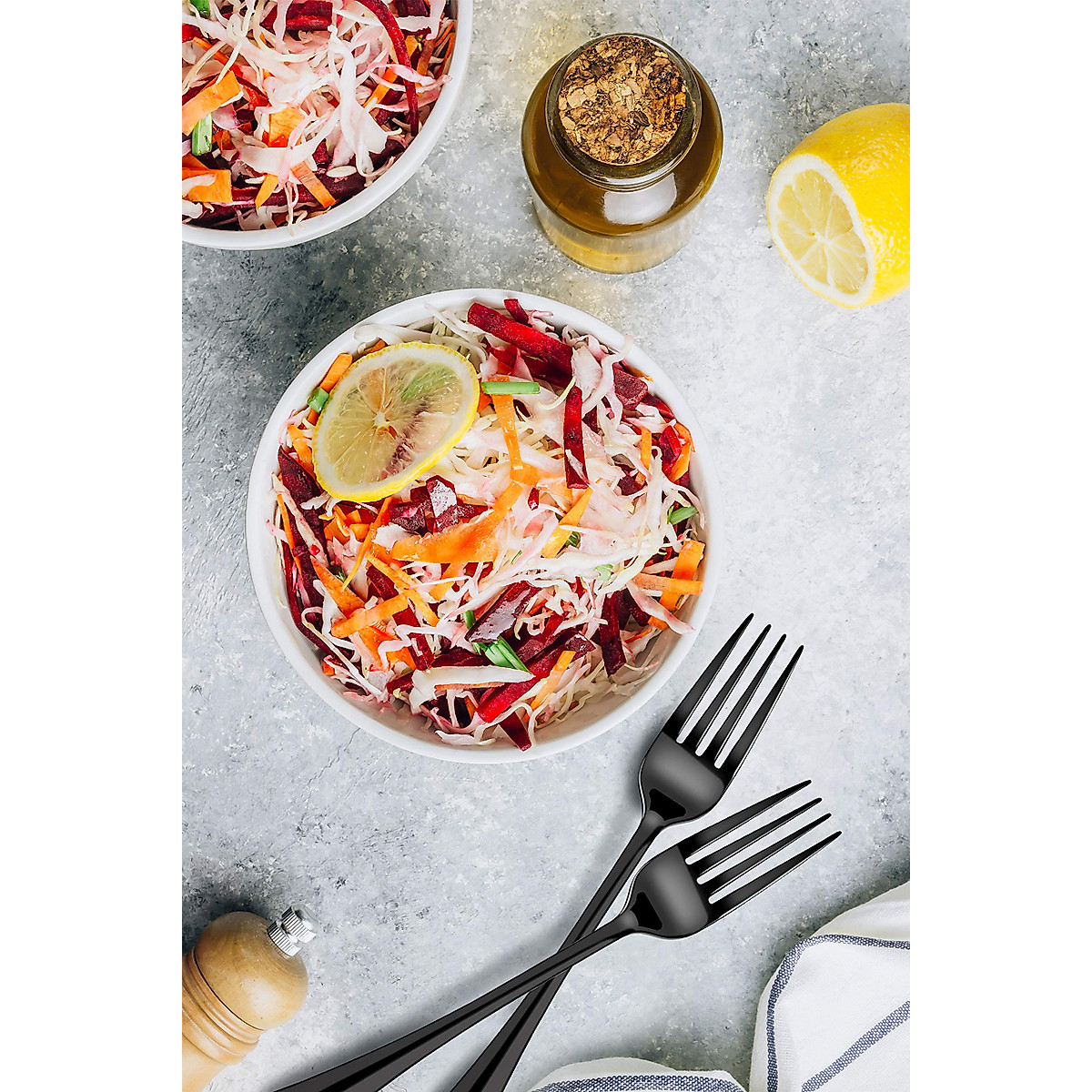 Black Salad Forks Set for 8, Stainless Steel 6.8-Inch Dessert Fork 8-Piece, Mirror Polished, Dishwasher Safe