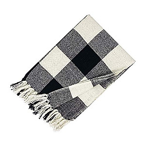 Elrene Home Fashions Farmhouse Living Buffalo Check Cozy Fringe Blanket Throw for Couch/Sofa/Bed/Everyday, Single (50 in x 60 in), Black