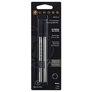 Cross Rollerball Gel Ink Refill for Selectip Pens, Medium, 8523-2 – Black (Pack of 2)