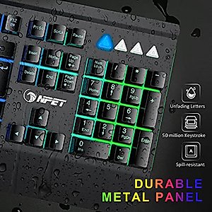 NPET K510 Gaming Keyboard, Wired LED Backlit Computer Keyboard with Ergonomic Wrist Rest, 12 Multimedia Keys & 19 Keys Anti-ghosting USB Full Size Rainbow Keyboard for Laptop/Desktop/PC