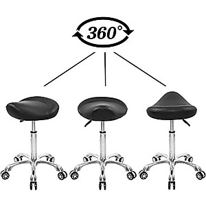 Saddle Stool Rolling Chair Hydraulic Adjustable with Wheels for Office Home Salon Spa Studio (Black)