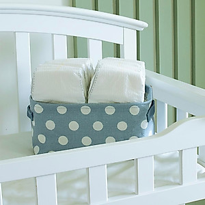 Steel Mill & Co 3-Pack Collapsible Storage Bins, Small Baskets for Organizing, Decorative Fabric Bins for Nursery, Shelves, and Closets, Blue and Cream Texture Dots