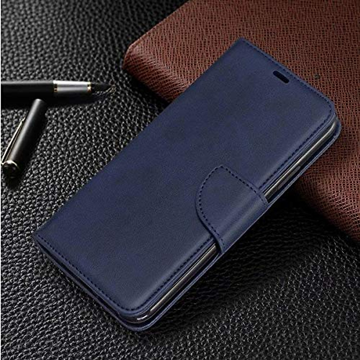 Glow Co, Ltd. 406-1-04 iPhone 11 Notebook Type Case with Strap, Navy, Tempered Glass & Stylus Pen