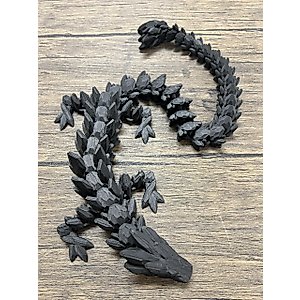 MunnyGrubbers - XL 26" Crystal Dragon Fidget Toy - Heavy Duty - 3D Printed Flexible Articulating Dragon Plastic Collectible Figurine - Surprise Egg Compatible - (Black Dragon)