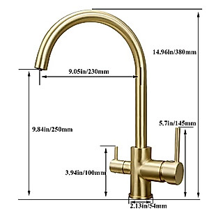 Techzm Tri Flow Water Filtration Kitchen Faucet 3 Way Water Filter Taps Brushed Golden