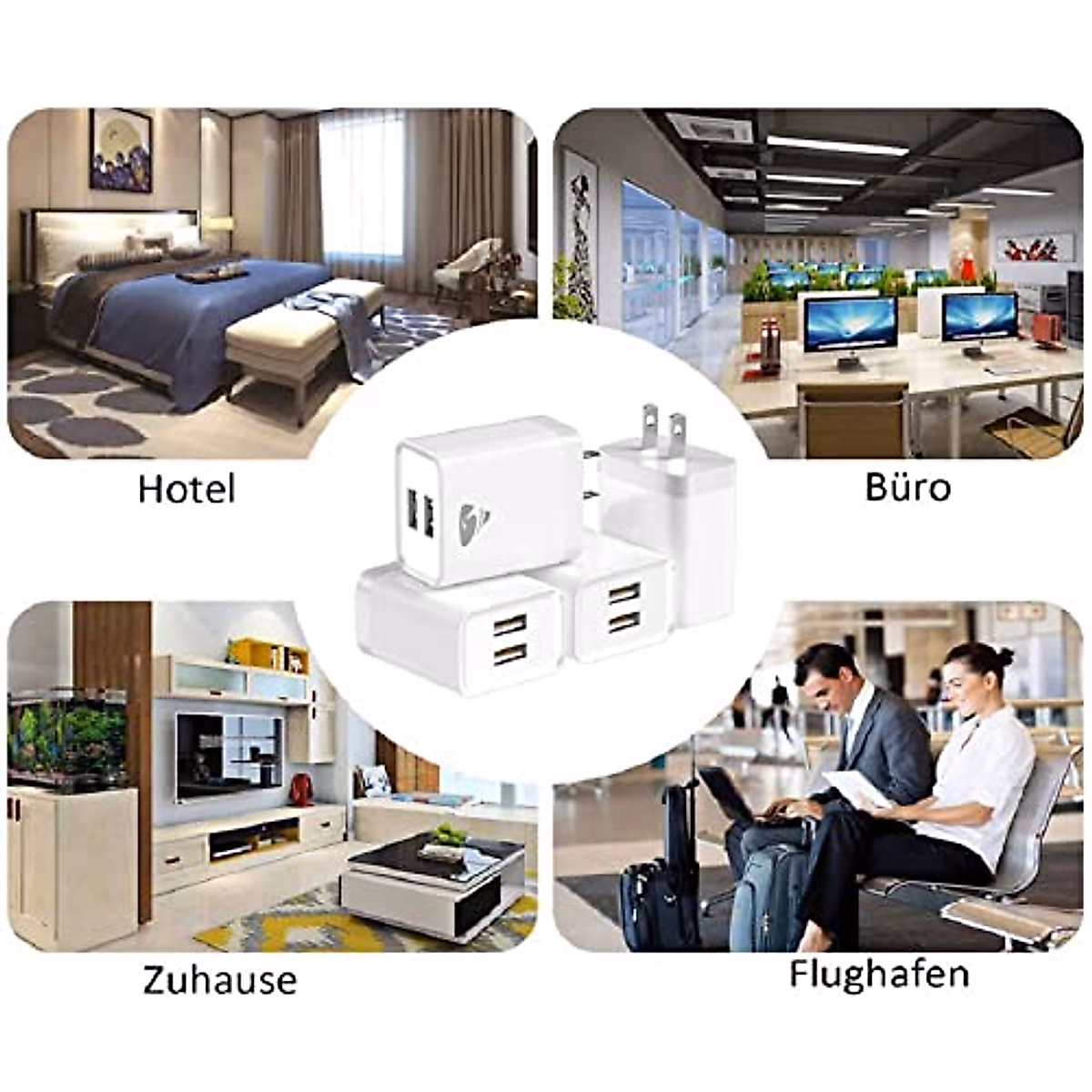 USB Wall Charger, 4-Pack USB Charger Block 2.4A/5V Dual USB Wall Plug Adapter Fast Charging for iPhone 14 13 12 11 Pro Max SE XS XR X 8 7 6 6S Plus, Samsung, LG, Moto, Android Phones