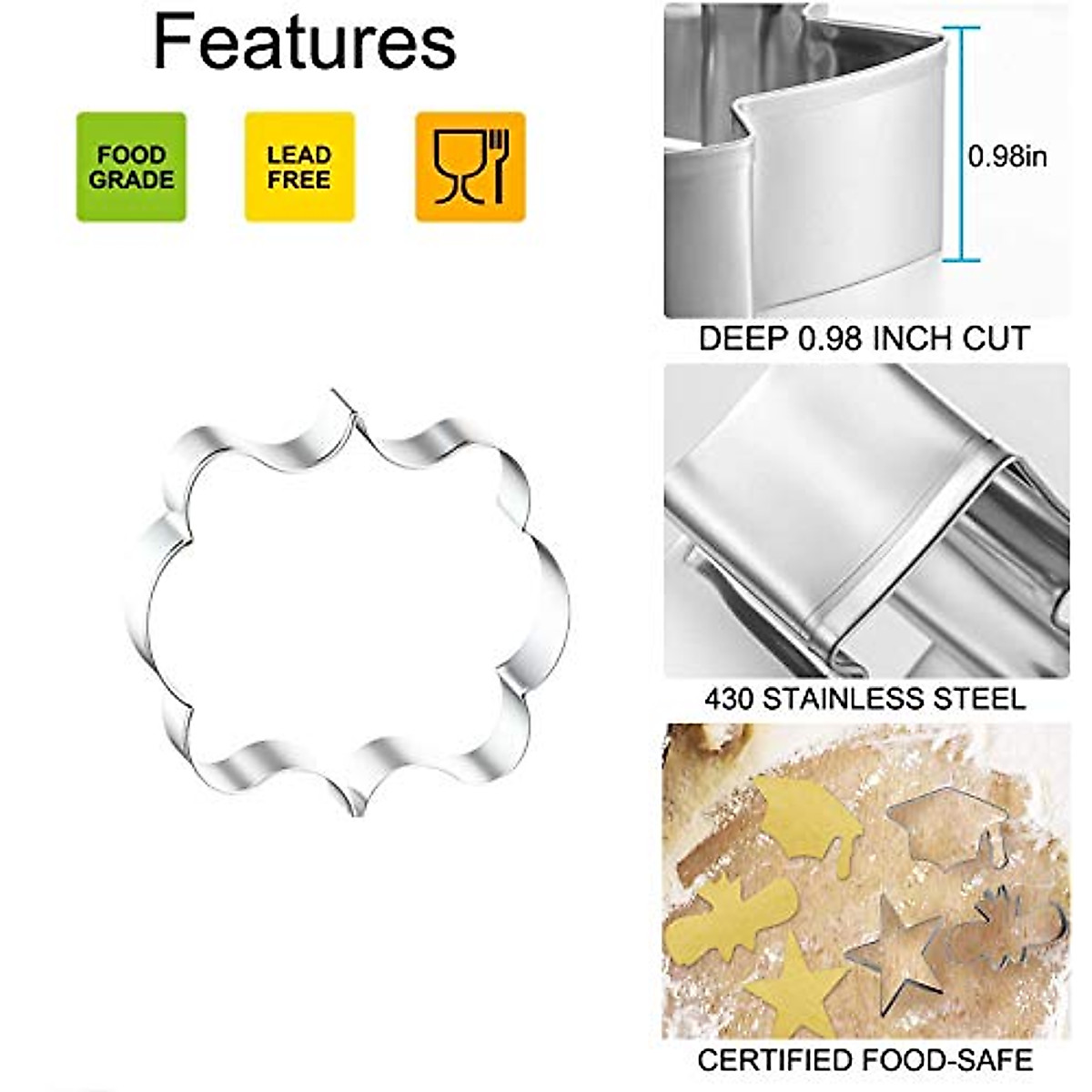 4 Pieces Graduation Cookie Cutters, Stainless Steel Molds Graduation Cap, Gown, Diploma, Medallion Shapes for High School College Party Supplies