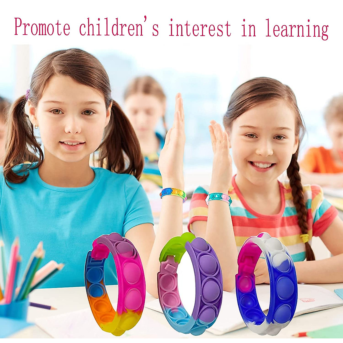 TOMOIN 30 Pcs Pop Fidget Bracelet, Wearable Push Pop Bubble Sensory Toy Stress Relief Silicone WristbandFidget Toy ,for Kids, Adults and ADHD Autism Anxiety Pop Colorful Wristband