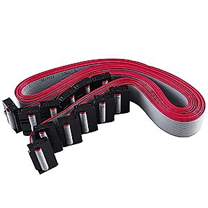 Augiimor 6 PCS 16 Pin Ribbon Cable 2.54 mm Pitch F/F IDC Connector Flat Ribbon Cable, F/F IDC Flat Ribbon Cable Connector Dual Row Data Cable (16 Pin, 60cm Length)
