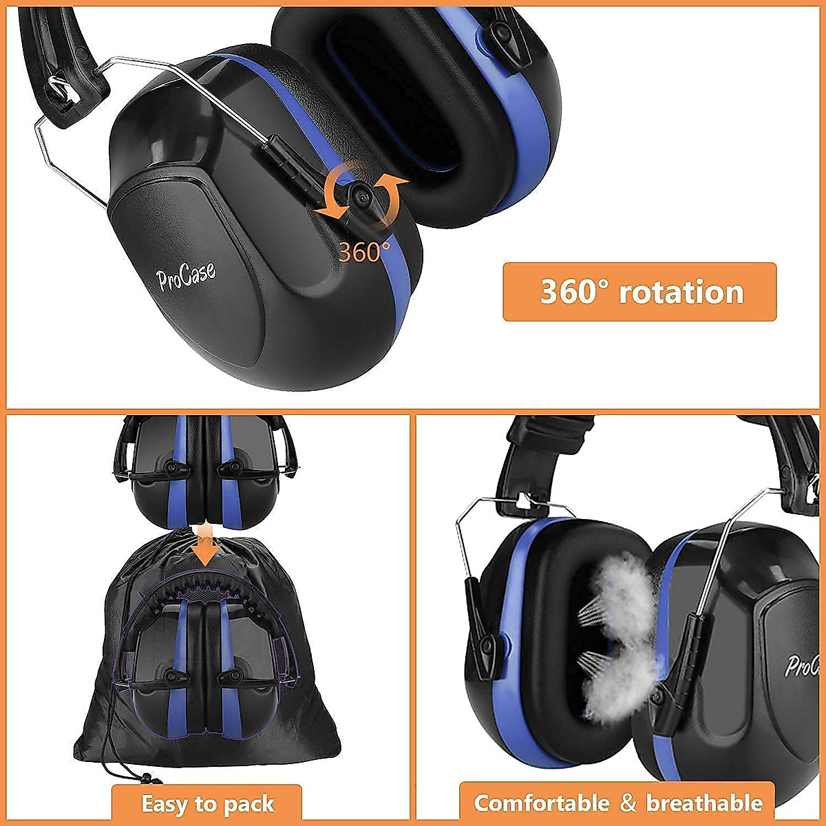 ProCase Noise Reduction Ear Muffs, NRR 28dB Shooters Hearing Protection Headphones Headset Bundle with Professional Noise Cancelling Ear Defenders for Construction Work Shooting Range Hunting
