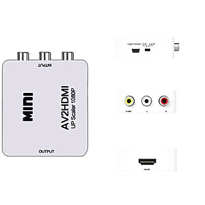 AV to HDMI Converter, RCA to HDMI Adapter, 1080p 3RCA CVBs to HDMI Composite Video Audio Converter Adapter for TV/PS3/VHS/VCR/DVD/PC/Blu-Ray DVD, White