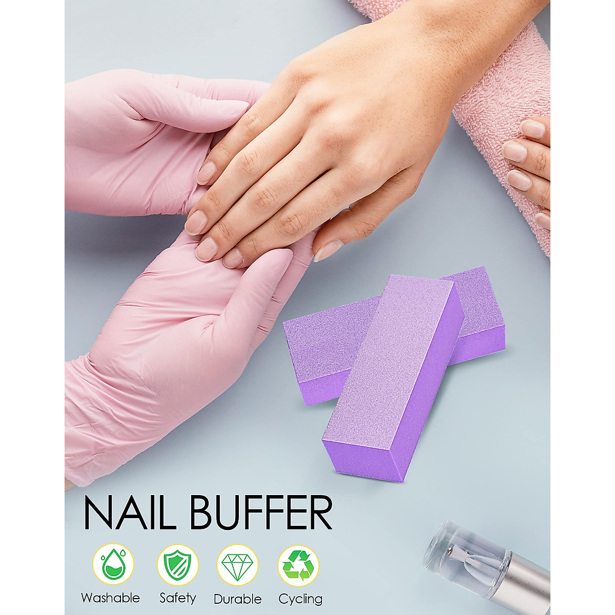Maryton Nail Buffer Block, Medium/Fine Grit 100/180 Finishing Buffers for Acrylic Nails Gel Polish Nails, 3 Way Professional Pedicure Manicure Buffer Kits, 5 Count (Purple)