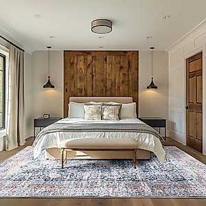 Lbris Washable 8x10 Rugs - Non-Slip Area Rugs for Living Room, Dining Room, Bedroom - Soft Thick Non-Shedding Stain Resistant Faux Wool Large Vintage Farmhouse Area Rugs