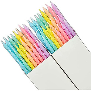 Multicolored Pastel Thin Birthday Cake Candles in Holders (3 in., 48 Pack)