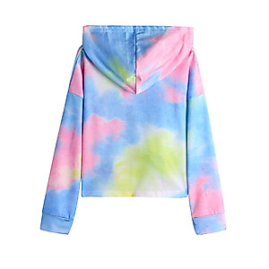 Hopeac Girls Casual Twist Front Sweatshirt Tie Dye Printed Long Sleeve Crop Tops Pullover