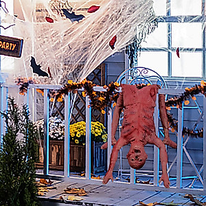 AOFOX Halloween Corpse Props Bloody Dead Body, 4.6ft Latex Skinned Full Hanging Body Fake Corpse Torso Halloween Body Parts Props for Haunted House Zombie Halloween Party Decoration