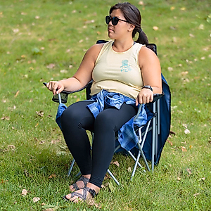 PORTAL Folding Sun Protection Lawn Chair with Canopy and Cup Holder for Outdoor Camp Park Patio Beach Picnic, Support 300 LBS, Blue/Grey