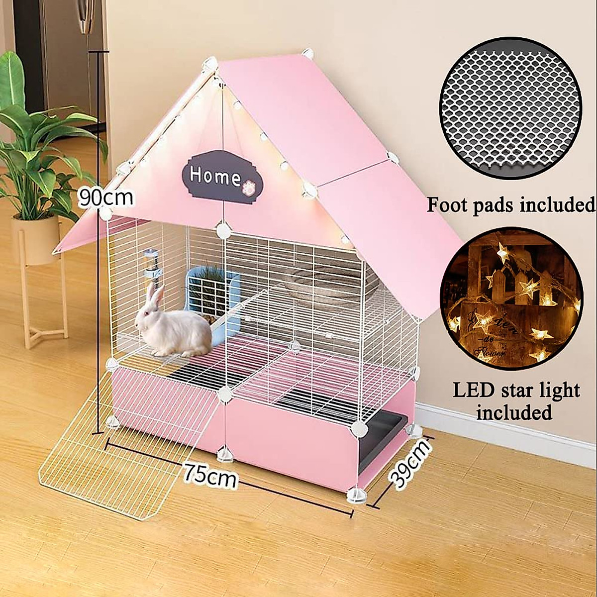 DuvinDD 2-Story Small Rabbit Cage Indoor Bunny Hutch with 2 Deep Pull-Out Trays and Urine Guard, Guinea Pig Cage Metal Wire Netting Villa, Small Animals House for Ferret, Chinchilla, Hedgehog