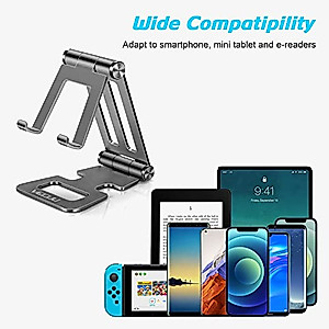 VECUU Universal Phone Stand Dual Folding, Aluminum Desktop Stand with Adjustable View Angle, Foldable Phone Holder Cradle Dock, Smartphone Stand Compatible with All Phones, Nintendo Switch (Grey)
