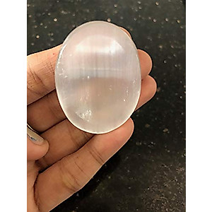 crystalmiracle Beautiful Natural Selenite Worry Stone Crystal Healing Reiki Positive Energy Thumb Stone Feng Shui Peace Gemstone