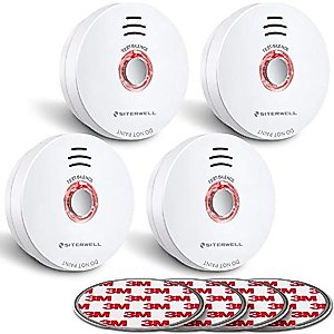SITERWELL Smoke Detector, 10-Year Fire Alarm Smoke Detector with Built-in 3V Battery and Photoelectric Technology, Fire Detector with Low Battery Warning and Silence Function, UL217, GS508C, 4 Packs