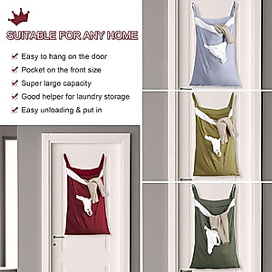 100% Linen Door Hanging Laundry Hamper, Hanging Laundry Bag (20x27Inch) with Front Pocket, Best Choice for Space Saving Over the Door Laundry Hamper, Laundry Hamper Hanging