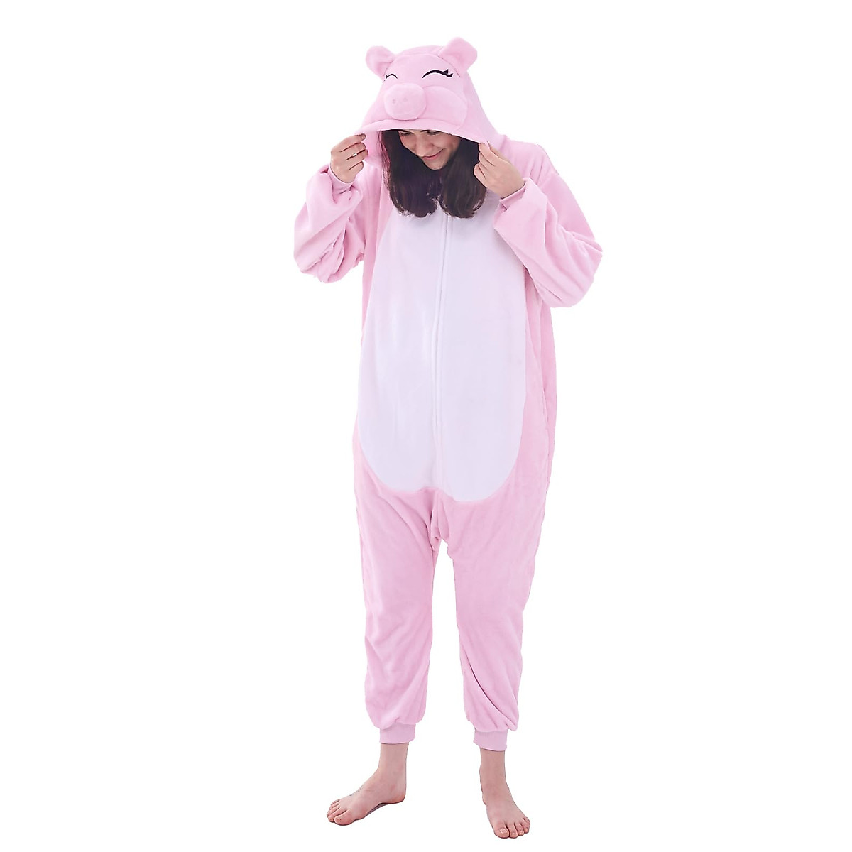 NEWCOSPLAY Unisex Adult Pink Pig Onesie Pajamas Animal One Piece Costume Cosplay Sleepwear (Pink Pig, X-Large)