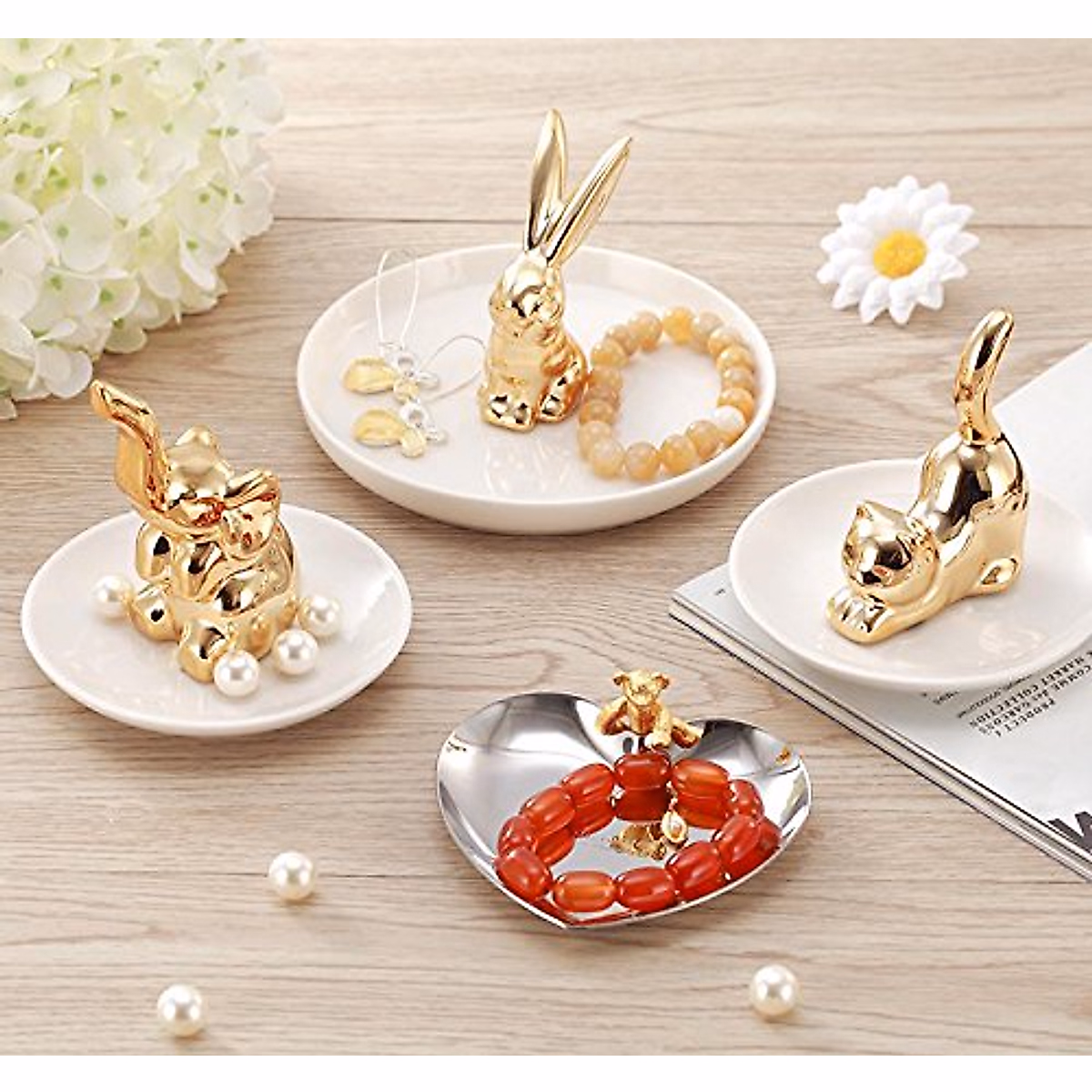 Colias Wing Home Desk Ornaments Wedding Decoration-Lovely Elephant Stylish Design Ceramic Trinkets Tray Necklace Earrings Rings Stand Display Organizer Holder Jewelry Holder Decor Dish Plate-Gold