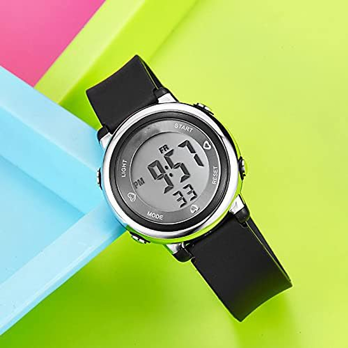 Womens Digital Watches LED Screen Military Waterproof Alarm Stopwatch 7 Color LED Backlight Sports Watch (Black)