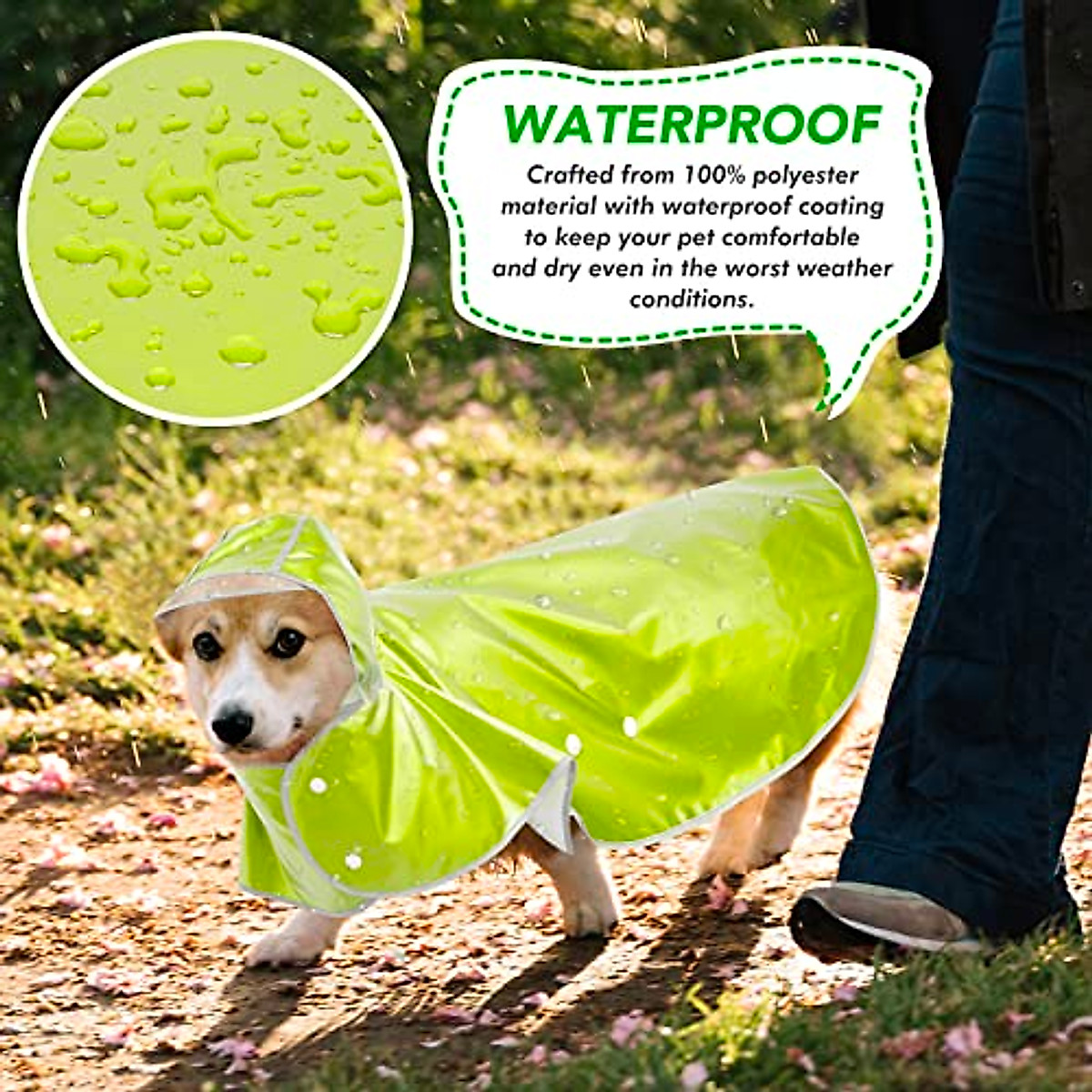 Weesiber Dog Raincoat Waterproof, Reflective Dog Rain Jacket Coat with Transparent Brim Hood, Adjustable Lightweight Puppy Poncho Slicker S M L XL XXL (Medium, Green)